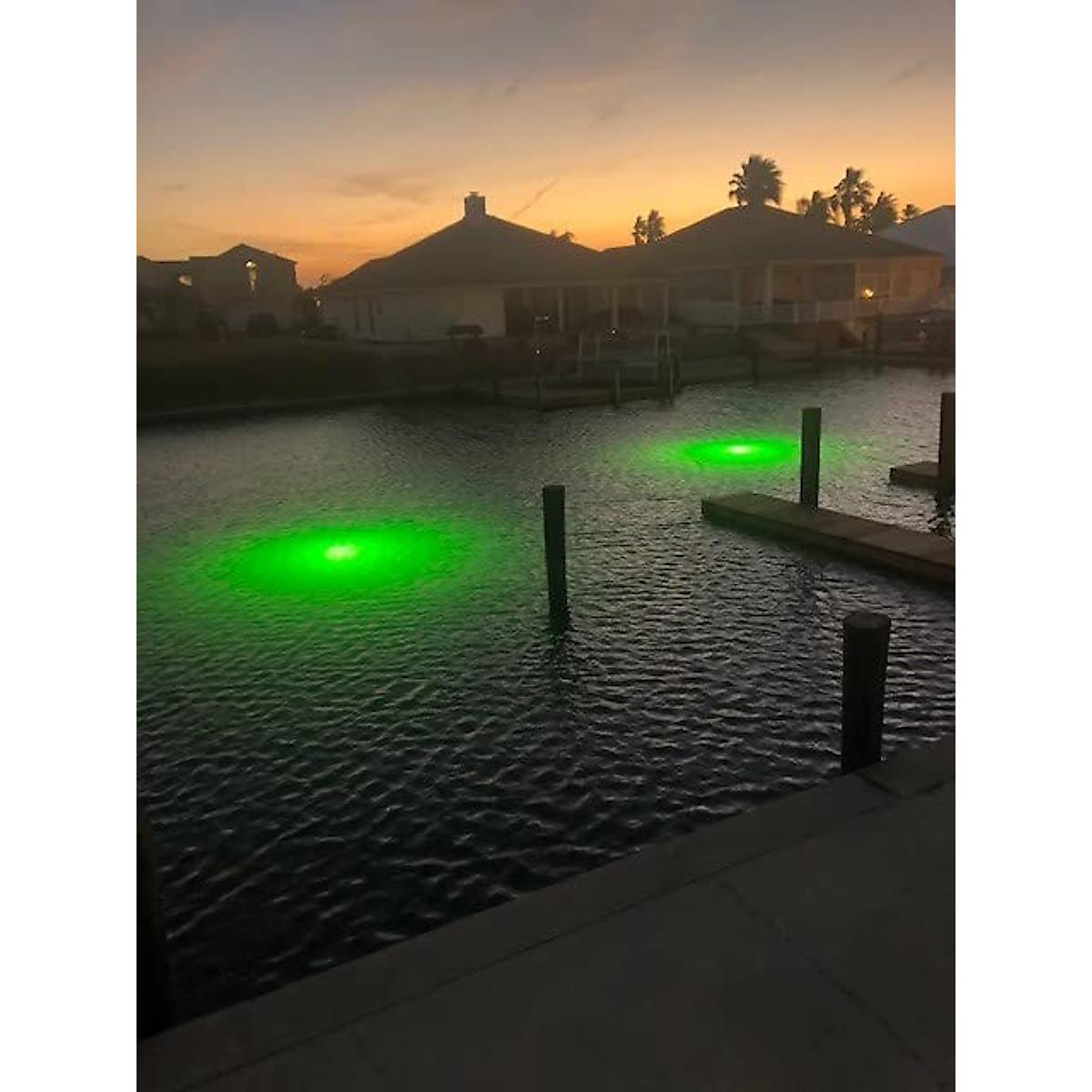 Saltwater Approved & Barnacle Burning Bulbs, Double Lamp Bright Green Underwater Fishing Light Kit, Dock & Fish Lights with 50' Cords (7,900 Lumens Each Bulb)