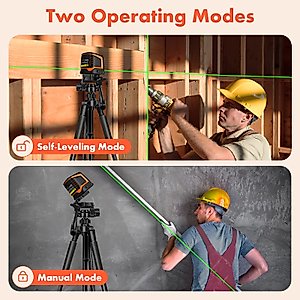 DOVOH Rechargeable Laser Level Self Leveling, High Accuracy Cross Line Laser Level Green 66ft Horizontal & Vertical Expanded Angle 150° Electronic Lazer Level for Tiling, C2-120G
