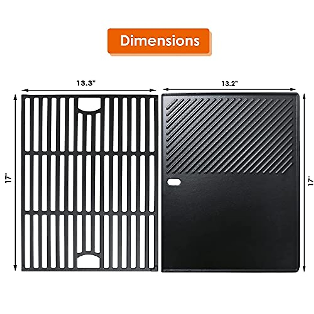Uniflasy Cast Iron Cooking Grate and Cooking Griddle Replacement for Nexgrill 4 Burner 720-0830H 720-0670A 720-0783E 5 Burner 720-0888N Uniflame GBC981 Replacement for Kenmore 41516106210 415.16106210
