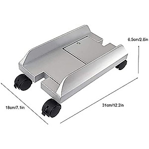 CPU Stand Mobile Desktop Tower Computer Floor Stand Rolling Caster Wheels Adjustable Width Universal PC Computer Holder Cart with 4 Caster Wheels (Silver)
