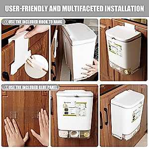 KCmaster Hanging Trash Can - Lightweight Mountable Garbage Can for Convenient Cleaning - Large Capacity Small Counter Trashcan with Extra Storage for Countertop Trash, Food Waste, and More