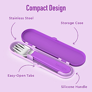 Bentgo® Kids Stainless Steel Utensil Set - Reusable Fork, Spoon & Storage Case - High-Grade BPA-Free Stainless Steel, Easy-Grip Handles, Dishwasher Safe for School Lunch, Travel & Outdoors (Purple)