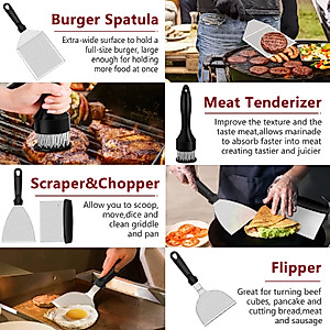 Griddle Accessories Kit, Leonyo 21Pcs BBQ Flat Top Grill Accessories Outdoor, Camping Stainless Steel Metal Spatulas Tool Set with 12" Basting Cover, Bacon Press, Burger Patty Maker, Meat Tenderizer