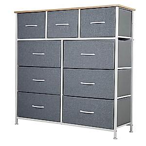 Panana Tall Dresser for Bedroom with 9 Drawers, Storage Dresser Organizer Unit, Fabric Dresser for Bedroom, Closet, Chest of Drawers with Fabric Bins, Steel Frame, Wood Top (Light Grey)