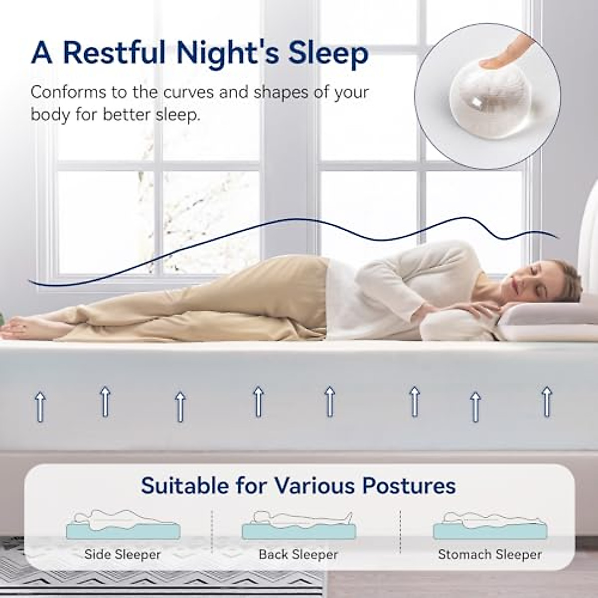 Amazon Basics Memory Foam Mattress, Medium Firm, 12 Inch, Queen, White/Grey