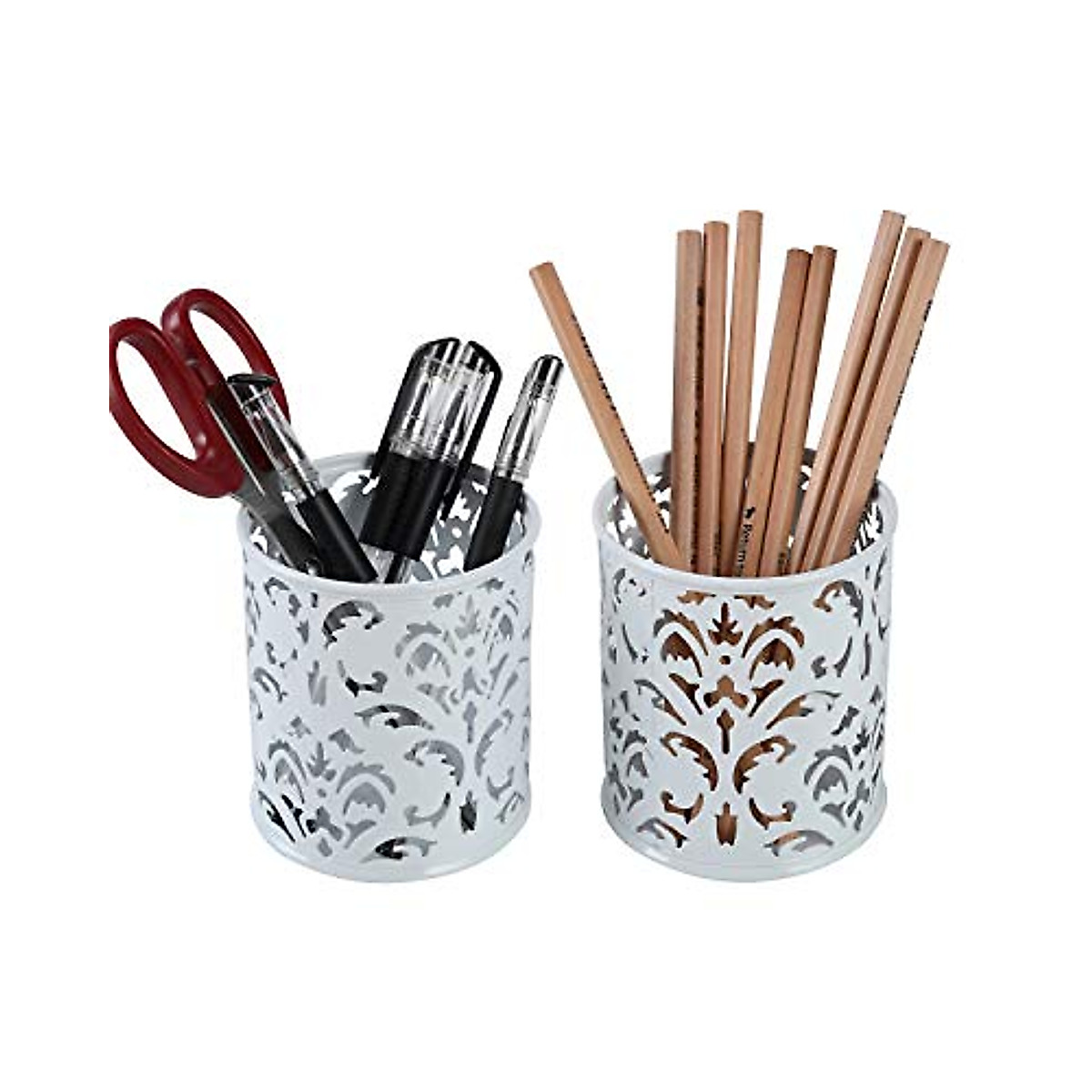 EasyPAG 2 Pack Pen Holder for Desk Premium Metal Pencil Holder Pen Cup Marker Holder Makeup Brush Holders, Desk Accessories & Workspace Organizers for Home, School & Office,White