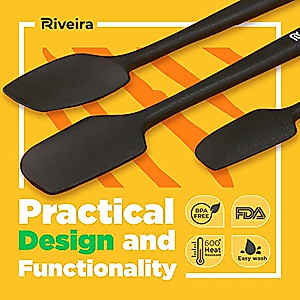 Riveira Silicone Spatula Set 4-Piece 600°F+ Heat Resistant kitchen utensils set Cooking Utensils Set Plastic Rubber Spatulas for Nonstick Cookware Baking Spoon Sets for Kitchen in Black