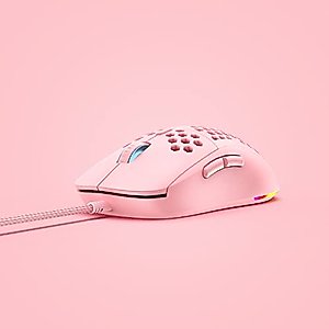 TMKB Falcon M1SE Ultralight Honeycomb Gaming Mouse, High-Precision 12800DPI Optical Sensor, 6 Programmable Buttons, Customizable RGB, Drag-Free Paracord, Ergonomic Wired Gaming Mouse - Matte Pink