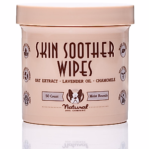 Natural Dog Company Skin Soother Bundle, (1) Dog Skin Wipes, 50 Count, (1) Travel Stick, 0.15 oz., Allergy and Itch Relief for Dogs, Dog Moisturizer for Dry Skin, Dog Lotion