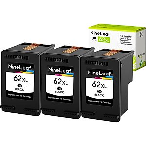 NineLeaf Remanufactured Ink Cartridge Replacement for HP 62XL 62 XL use in Envy 5540 5640 5660 7644 7645 OfficeJet 5740 8040 OfficeJet 200 250 Series Inkjet Printer（3 Pack Black