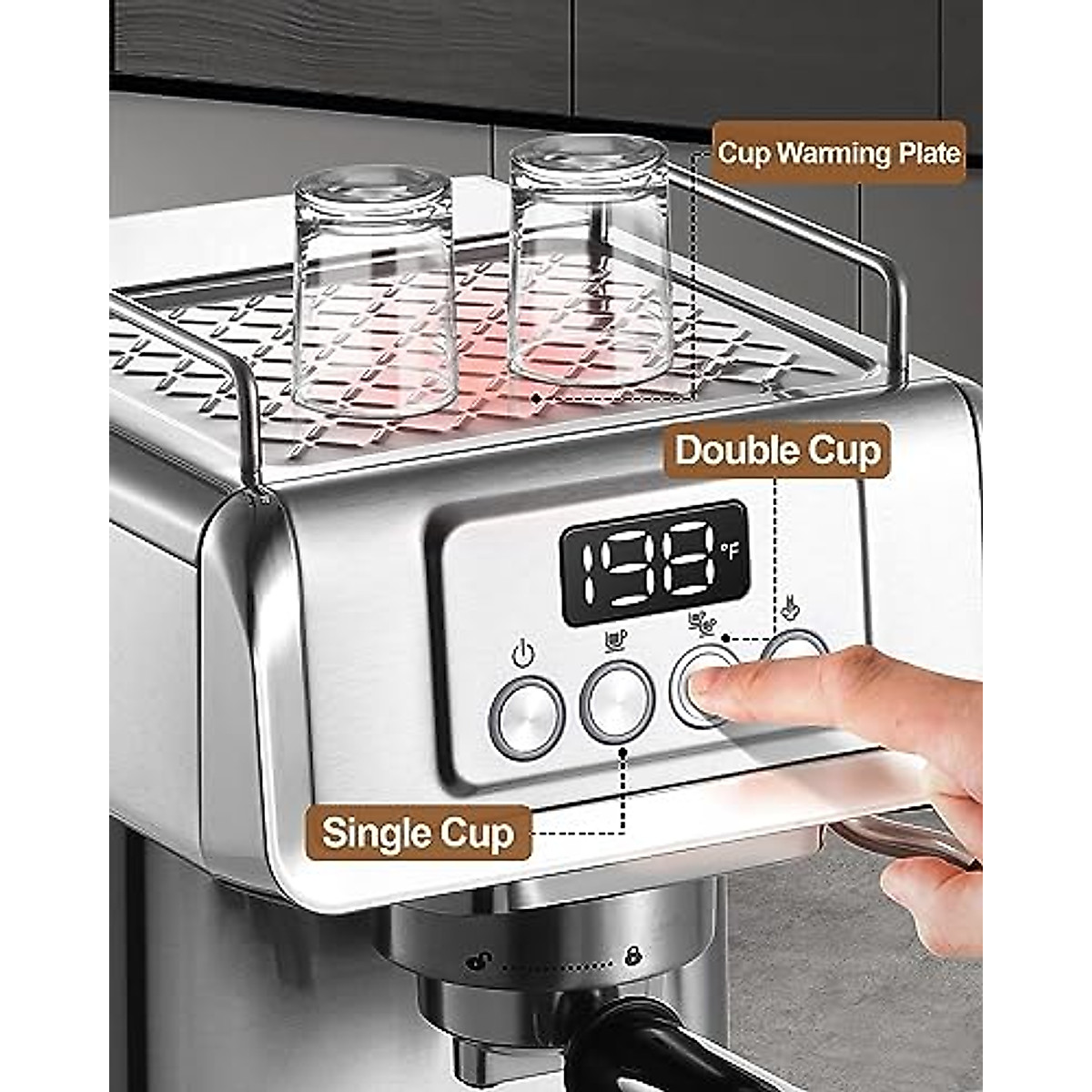 ILAVIE 20 Bar Espresso Machine, Stainless Steel Espresso Coffee Machine for Cappuccino, Latte, Espresso Maker for Home, Automatic Espresso Machine with Milk Steamer, 1.8L Water Tank, 1350W