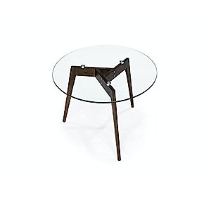 Round Tempered Glass End Table, Round Mid Century Coffee Table, Minimalist Small Coffee Table for Small Spaces Living Room Office, with Triskele Walnut Wood Legs (23.6" D x 17.7" H)