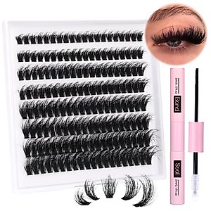 DIY Lash Extension Kit 240Pcs Lash Clusters Individual D Curl Eyelash Extension Kit 40D Wispy Cluster Lashes with Lash Glue 9-16MM Lash Clusters Eyelash Kit