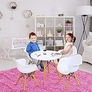 Costzon Kids Table and Chair Set, Mid-Century Modern Style Table Set, Round Table with Armchairs for Toddler Children, Kids Dining Table and Chair Set (White, Table & 4 Chairs)