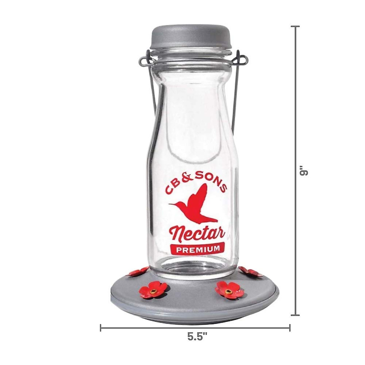 More Birds Jersey Hummingbird Feeder, Glass Milk Bottle Hummingbird Feeder for Outdoors, 5 Feeding Stations, 18 Ounces