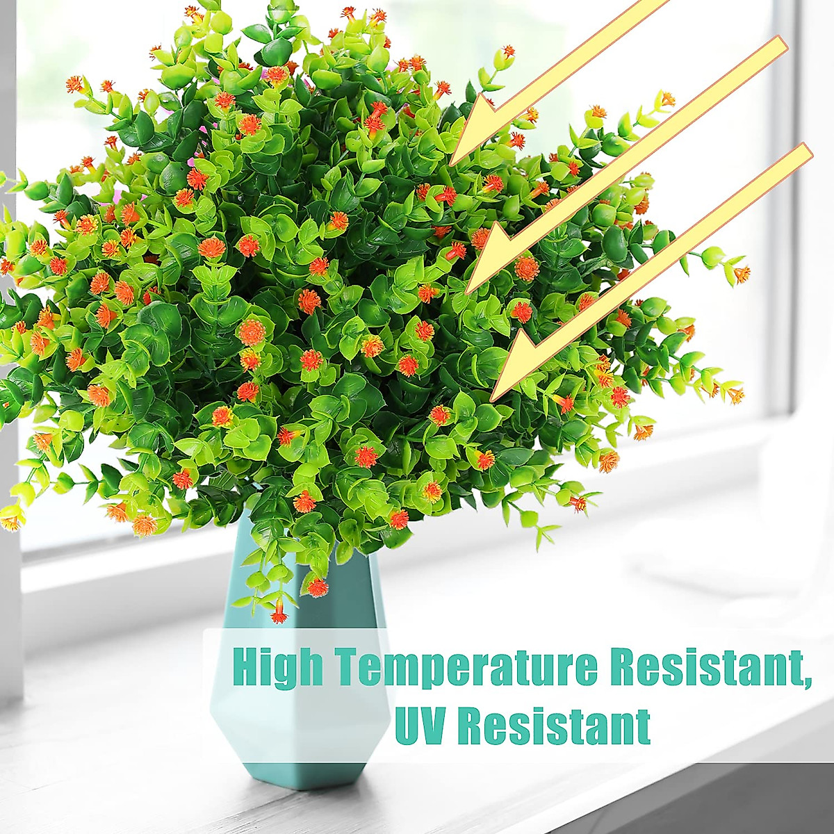 Edvision 9 Bundles Artificial Flowers, Outdoor UV Resistant Fake Flowers No Fade Artificial Plants for Indoor Outside Hanging Planter Window Box Garden Porch Patio Yard Home Wedding Decor (Orange)