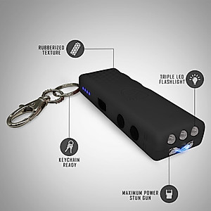 GUARD DOG SECURITY Hornet+ Mini Stun Gun Keychain - Stun Gun Flashlight Now with Battery Life Indicator - Personal Defense Equipment – Rechargeable (Black)