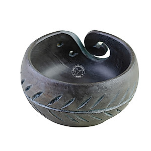 Hind Handicrafts Premium Solid Dark Handmade Crafted Wooden Portable Antique Yarn Storage Bowl - Holder for Knitting Crochet Hook Accessories (6" x 6" x 3", Slate Gray)