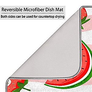 Watermelon Pink Stripes Kitchen Drying Mat 18 x 24 Inch - Reversible Super Absorbent Fiber Dish Drying Pad with Non-Slip Backing for Countertop Tea Coffee Bar Accessories