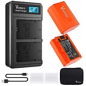 Vemico NP-FZ100 Battery Charger Set Z-Series 2 X 2280mAh Replacement Batteries with LCD Type-C Charger for Alpha A6600/A7III/A7R III/FX3/A1/A7 RIII/A7S III/A7C/A9/A9S/A9R/A7IV/A7R4 etc.