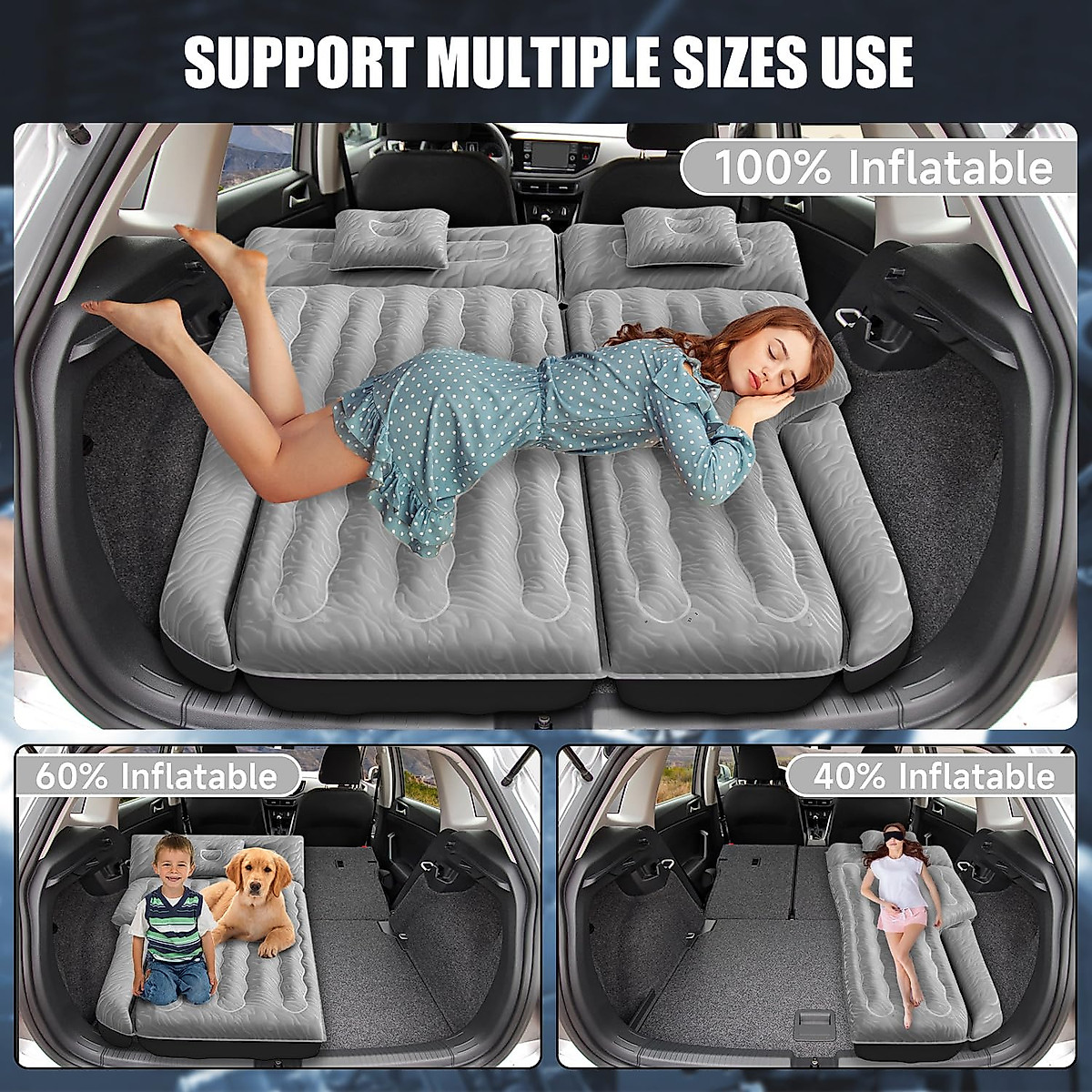 DikaSun Inflatable SUV Air Mattress Bed Car Mattress for SUV, Double-Sided Flocking Travel Camping Bed Car Air Mattress, Car Sleeping Mattress Bed for Universal SUV with Car Air Pump 2 Pillows