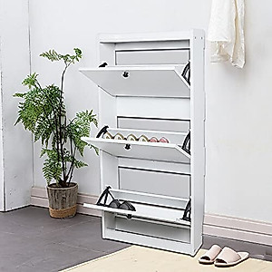 YIYIBYUS Shoe Organizer Three-Tiered Bucket Shoe Storage Cabinet Home Modern White Shoe Rack Shelf Fold-Out Drawers for Outdoor Indoor Entryway 19.68x6.69x43.31in