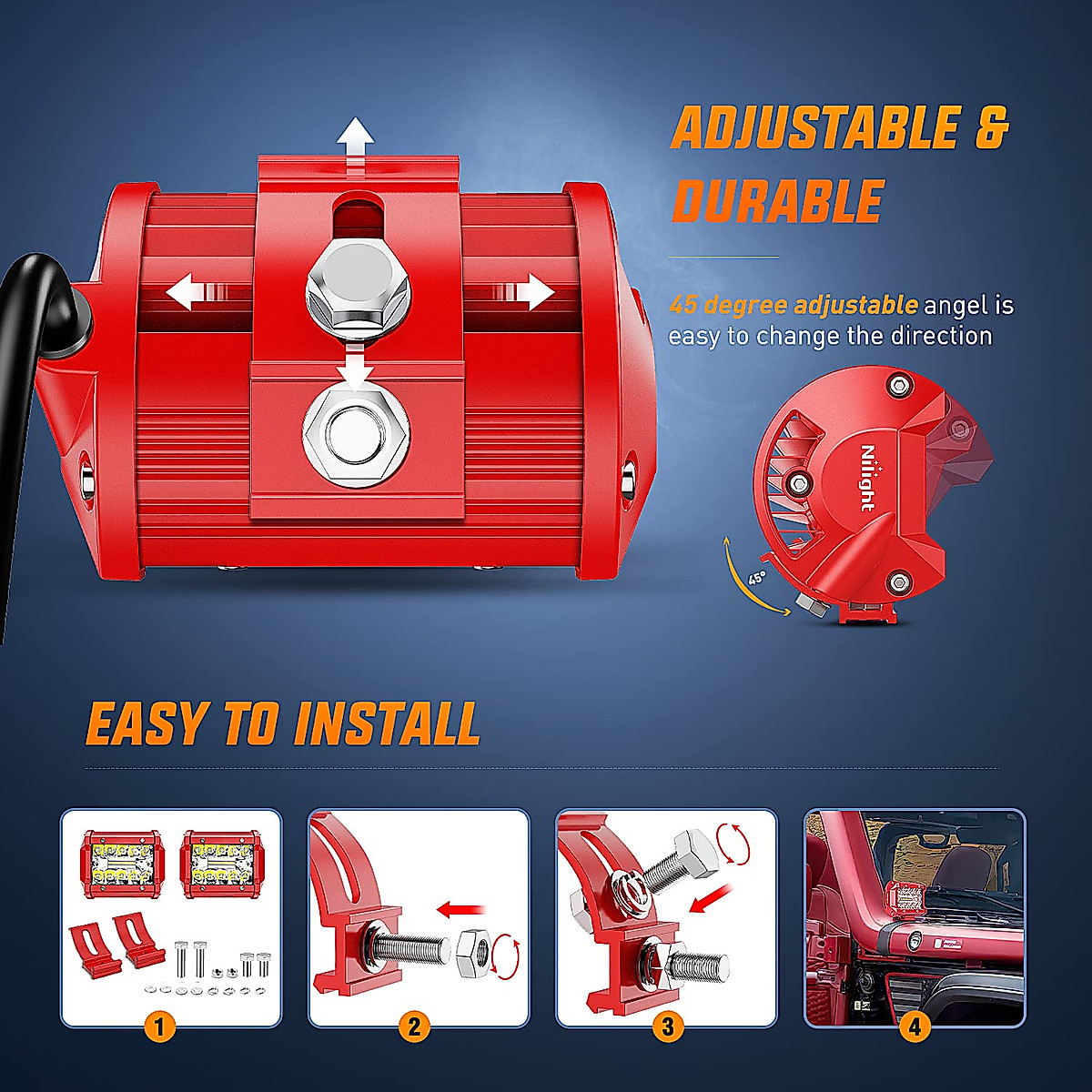 Nilight LED Light Bar 2PCS 60W 4Inch Triple Row Spot Flood Combo Lights w/Wiring Kit for Fog Light Driving Light Work Light on Off-Road Truck SUV ATV UTV, 2 Years Warranty