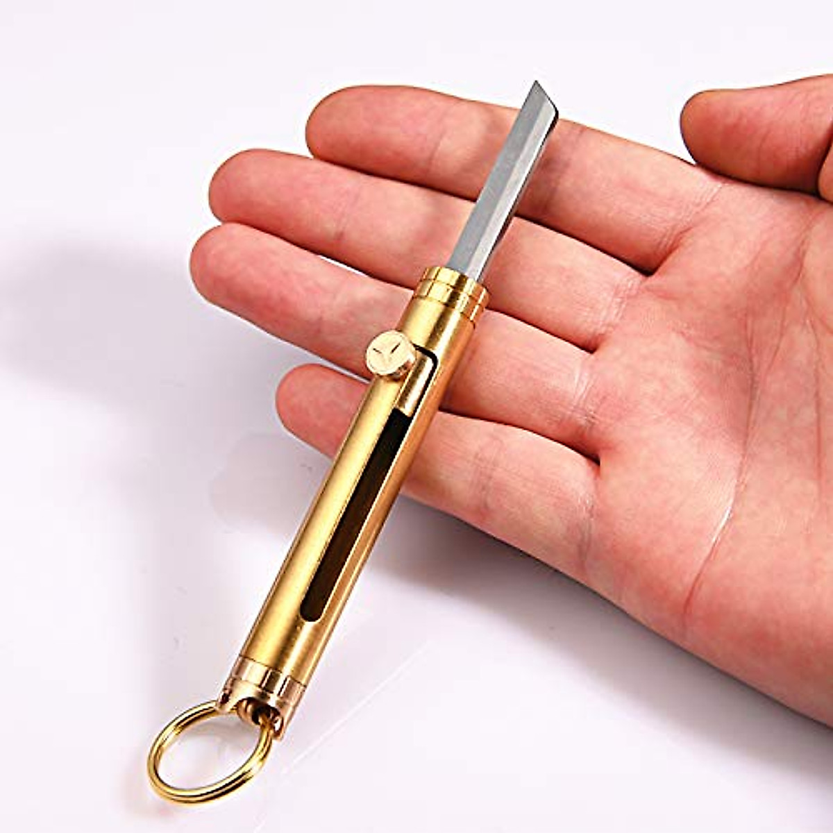 SZHOWORLD Brass Mini Utility Knife - EDC Pocket Knife, Small Compact Box Cutter with Special High Carbon Alloy Steel, Upgraded Version (Brass)