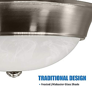 MingBright 15 inch LED Flush Mount Ceiling Light Fixture with Alabaster Glass Shade 16W 1050LM 3000K Warm White Dimmable Damp Location Use Ceiling Lamp for Living Room, Bathroom