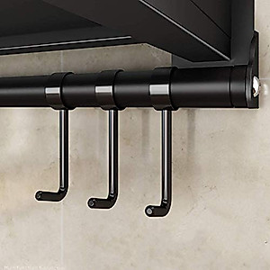 ZSQAI Microwave Oven Rack Kitchen Countertop Storage Organizer, Storage Shelf over Microwave with 3 Hooks, Save Space Durable Black Space Aluminum