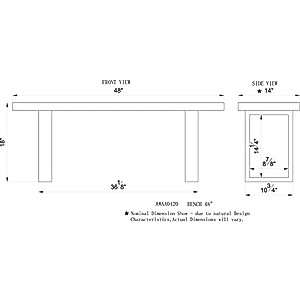 Alaterre Furniture Alpine Live Edge Solid Wood 48 inch Bench with Metal Legs, Natural