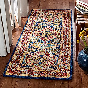 SAFAVIEH Aspen Collection 2'3" x 7' Red/Blue APN523Q Handmade Boho Wool Runner Rug