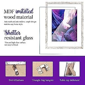 TWING Rustic Picture Frames 11x14 Set of 3, Distressed White Large Gallery Wall Frame Set Display Photos 8 x 10 with Mat or 11 x 14 without Mat Wall Mounting Display Composite Wood