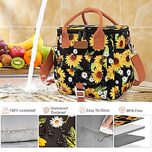Joymee Insulated Lunch Bag for Women/Men, Waterproof Lunch Box for Office Work Picnic Beach, Reusable Large Leakproof Cooler Tote Bag with Adjustable Shoulder Strap & Side Pocket, Sunflower