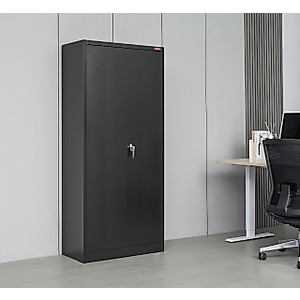 BESFUR Metal Storage Cabinet, 72" H Large Metal Cabinets with 4 Adjustable Shelves and Locking Doors, Classic Steel Storage Cabinet for Home, School, Office, Garage (Black)…