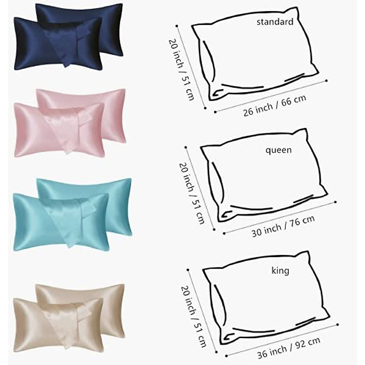 Fatapaese Satin Pillow Covers, 20x30 inches Champagne Soft Satin Pillowcases for Hair and Skin, Silky Satin Pillowcase Set of 2 with Envelope Closure