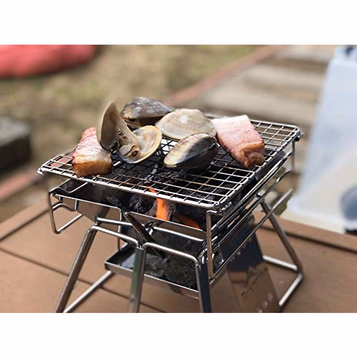 CAMPINGMOON Small Size Stainless Steel Portable Tabletop Charcoal Grill with Carry Bag X-MINI
