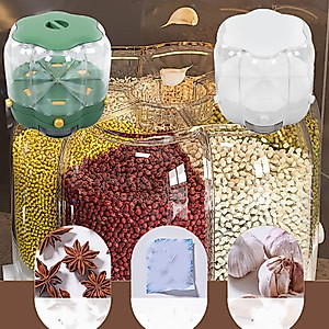 Rice Dispenser Box, 6 Compartments Rotating Grain Container Large Capacity Grain Storage Box Home Kitchen Separate Rice Bucket Dry Food Dispenser for Rice, Millet, Barley, Beans (White 9kg / 19.84lb)