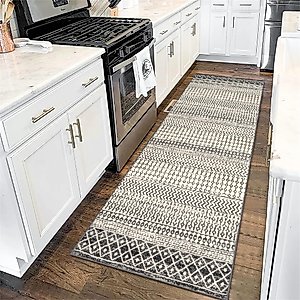 Nailttos Moroccan Washable Runner Rug, 2x6 Ultra Soft Non-Slip Vintage Boho Hallway Kitchen Runner Rug Floor Carpet for Bedroom Bathroom Laundry Living Room