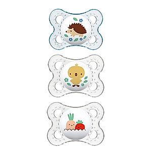 MAM Original Baby Pacifier, Nipple Shape Helps Promote Healthy Oral Development, Curved Shield to Protect Skin,Clear/Boy, 0-6 , 3 Count (Pack of 1)