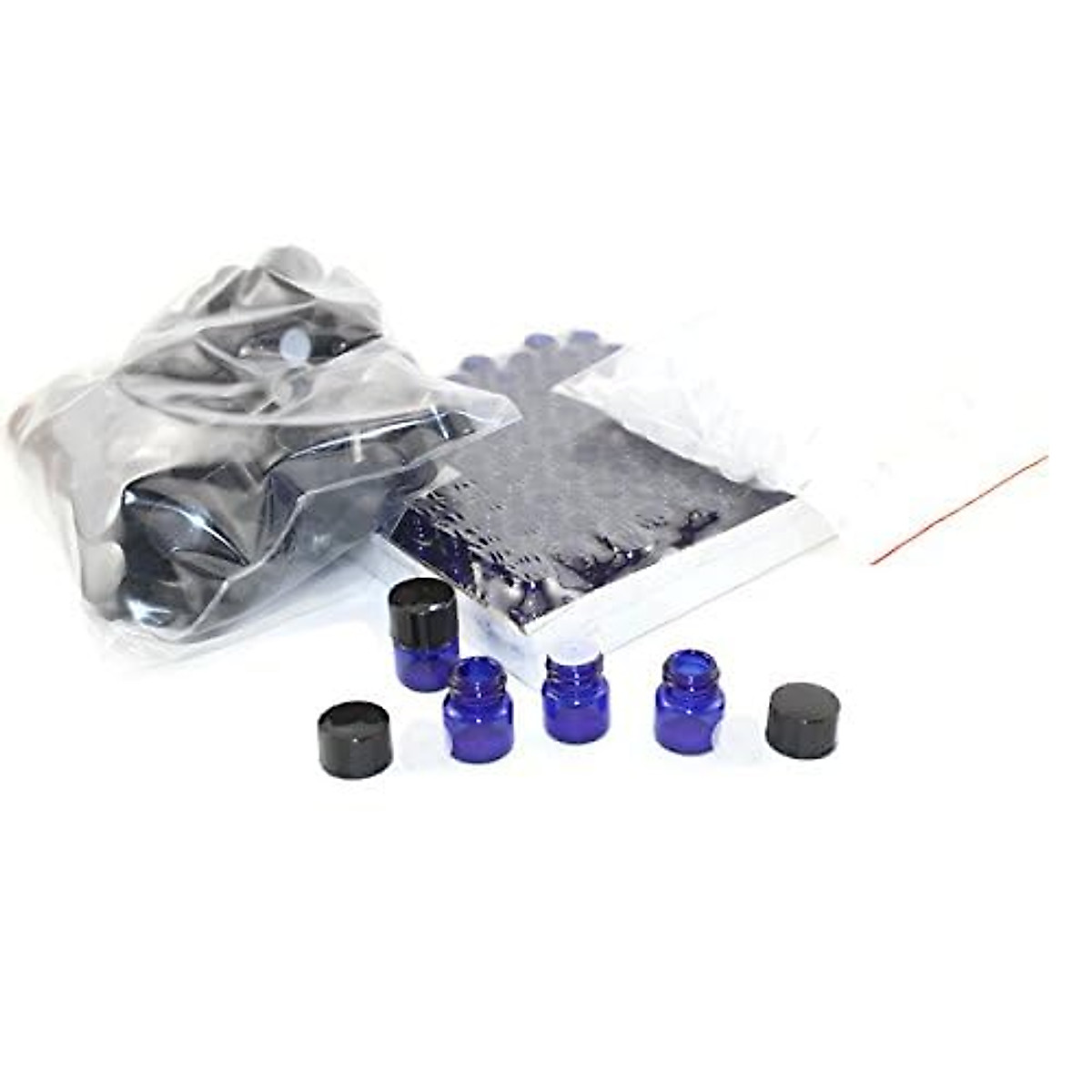 1/4 Dram (1ml) Cobalt Blue Glass Vial Bottle (144) w/Flat Black Screw Caps and Orifice Reducers