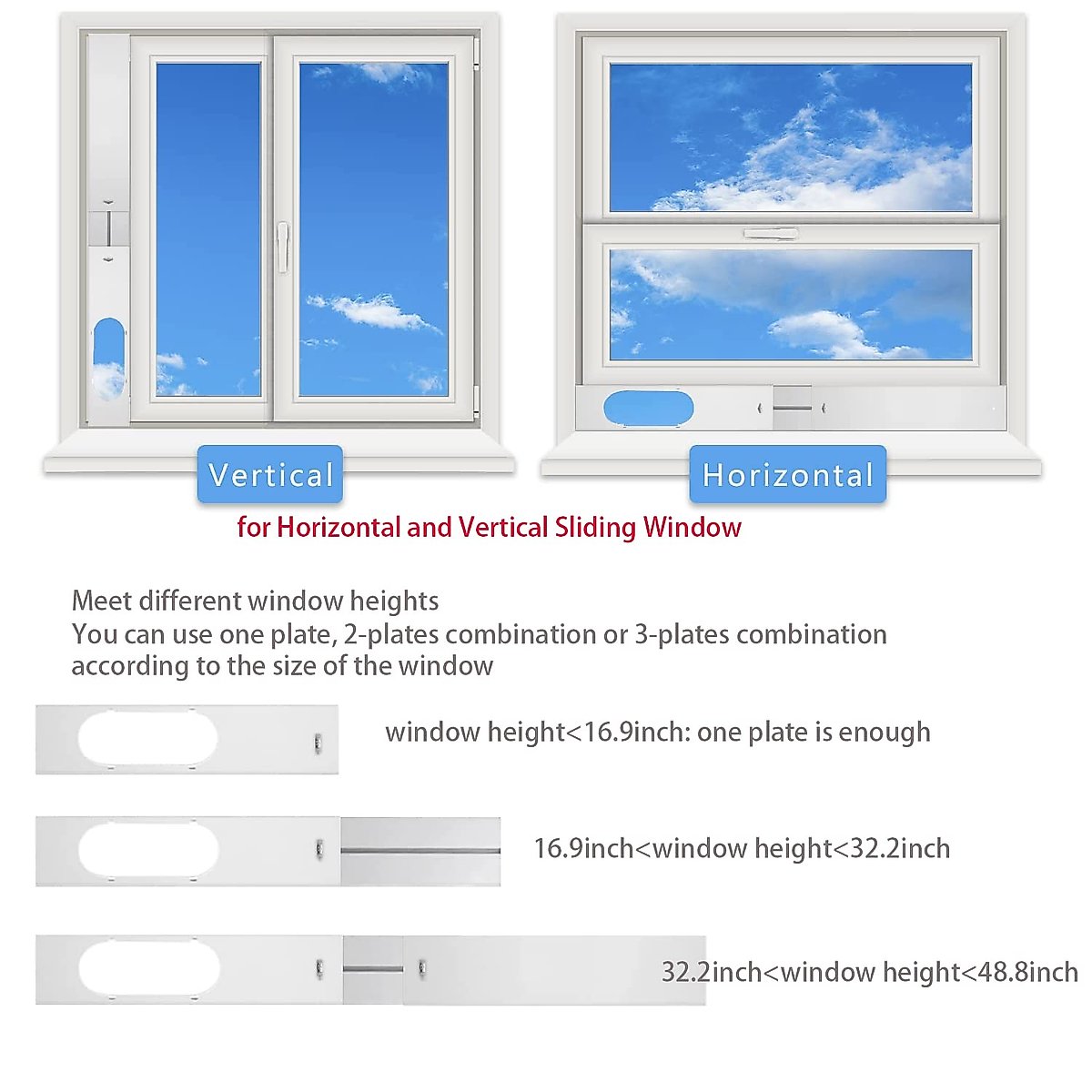 Portable AC Window Kit with 5.1” Exhaust Hose for Sliding Window, Adjustable Air Conditioner Window Vent Kit for Ducting AC Seal Panel for Horizontal&Vertical Window