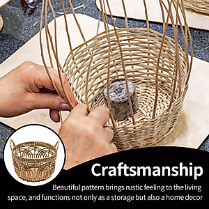 Handmade Woven Round Plastic Basket with Handle - Home Organizing, Storage Baskets, Shelf Basket, Cloth Storage, Toy Storage, Decorative Storage - Medium