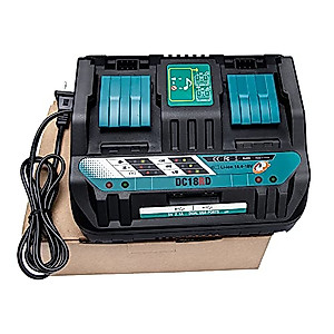 18V DC18RD Dual Ports Battery Charger for Makita 14.4V-18V LXT Lithium-Ion Battery BL1415 BL1430 BL1830 BL1840 BL1850 BL1850B BL1860B BL1860 BL1815, Hiesuan Replace DC18RC DC18SF DC18RT