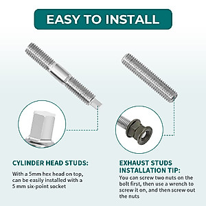 Motoparty Cylinder Head Exhaust Stud Bolt Nuts Kit for Yamaha Blaster YFS200 ATV 1988-2006 Durable Stainless Steel Material(Cylinder Head Studs x6+ Exhaust Studs x2+Flange Nuts x12)