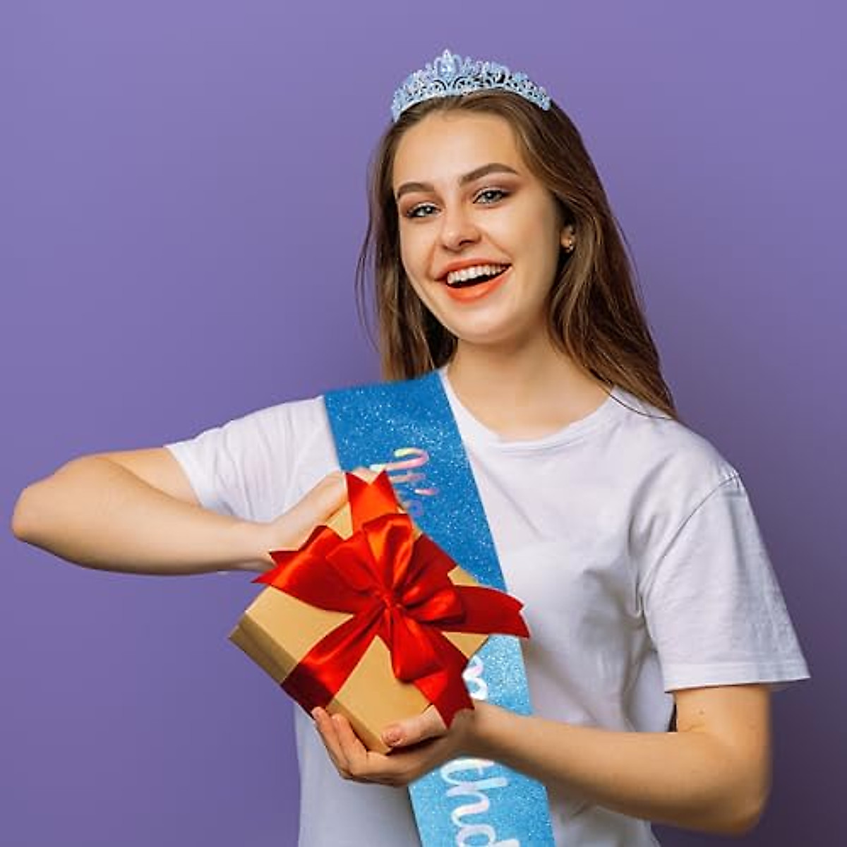 BAHABY Birthday Crown for Women, It's My Birthday Sash & Rhinestone Tiara Set Princess Birthday Sash and Tiara for Women Birthday Decorations Rhinestone Headband for Women Girls- Blue