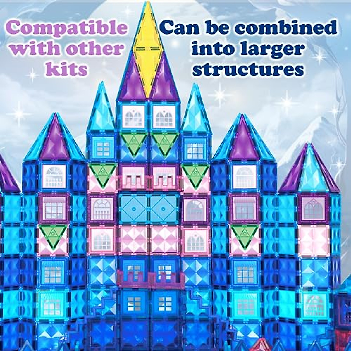 102pcs Frozen Princess Castle Magnetic Tiles Building Blocks - 3D Diamond Blocks, STEM Educational Toddler Toys for Pretend Play, 4 Year Old Girl Birthday Gifts Kids Ages 3 5 6 7 8