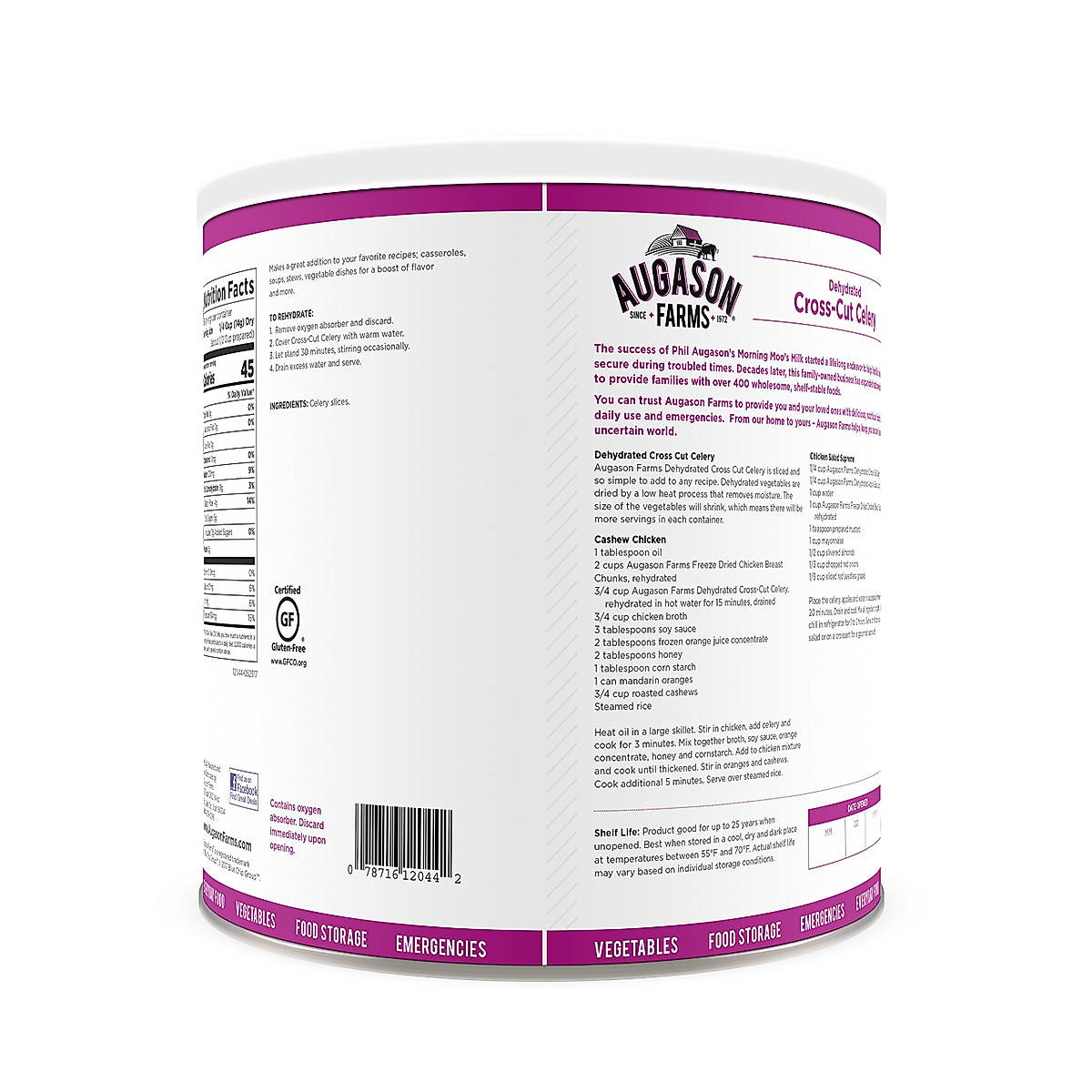 Augason Farms Dehydrated Cross Cut Celery 1 lb 2 oz No. 10 Can