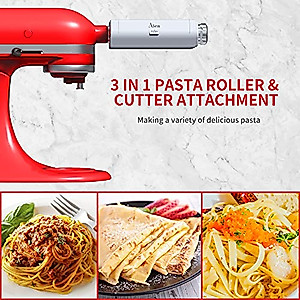 Pasta Maker Attachment for Kitchen Aid Stand Mixer, 3 IN 1 Fettuccine Spaghetti Noodle Cutter and Pasta Roller Set with Cleaning Brush (White)