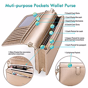 nuoku Women Small Crossbody Bag Cellphone Purse Wallet with RFID Card Slots 2 Strap Wristlet(Max 6.5'')(Gold)